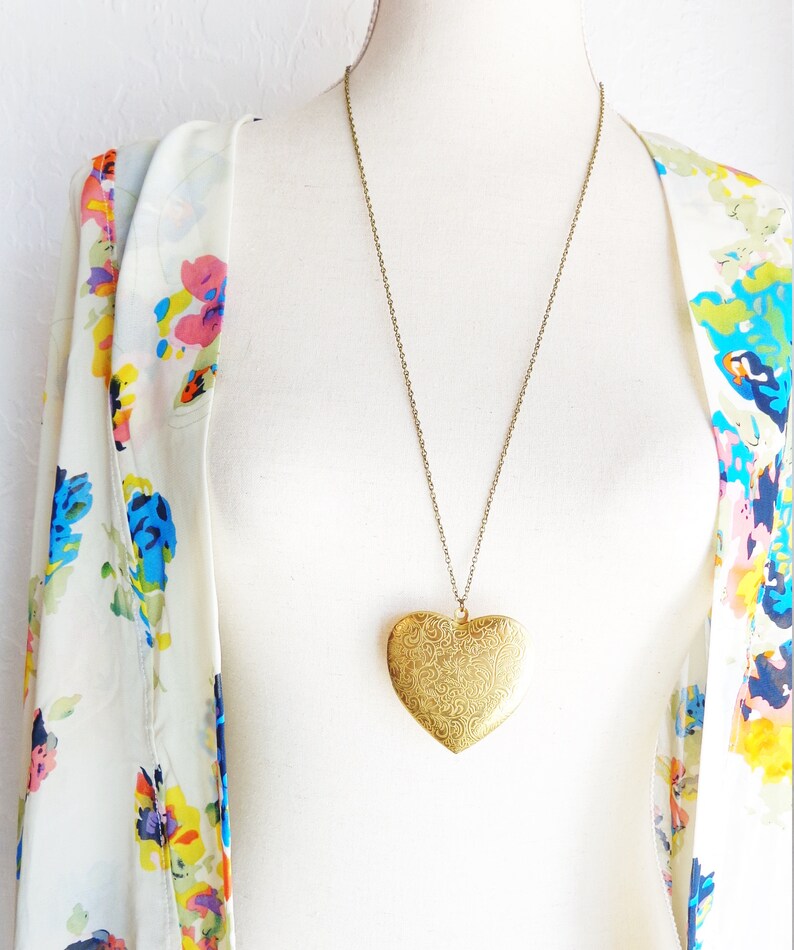 Gold Heart Locket Large Heart Locket Brass Heart Locket | Etsy