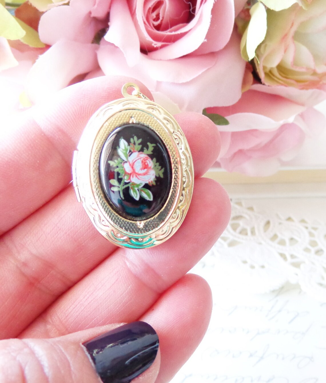 Vintage Rose Locket Necklace 16k Gold Plated Gold Locket - Etsy