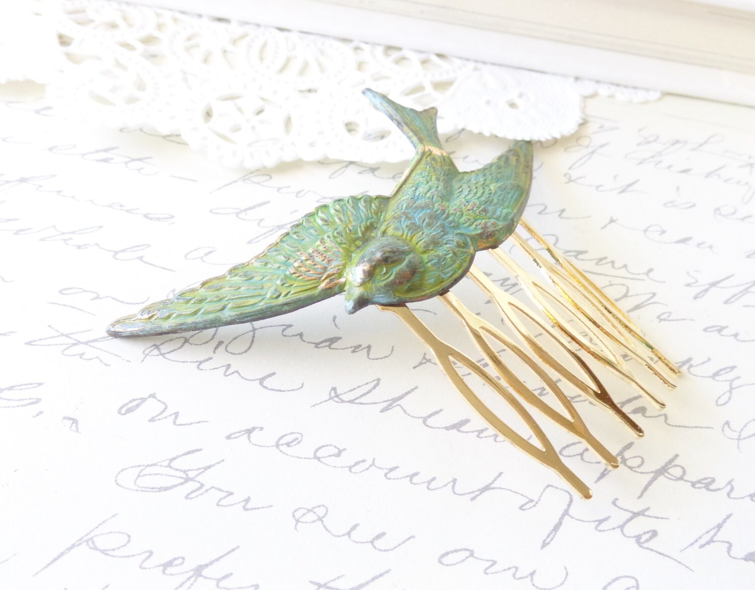 Verdigris Sparrow Hair Comb - Large Sparrow - Swallow Bird - Wedding ...