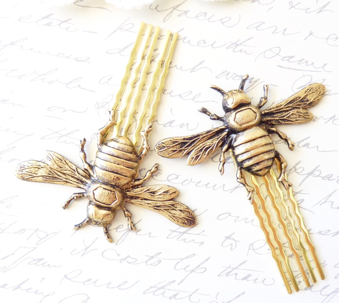 Golden Ox Brass Bumble Bee Hair Comb Set - Bumblebee - Woodland ...