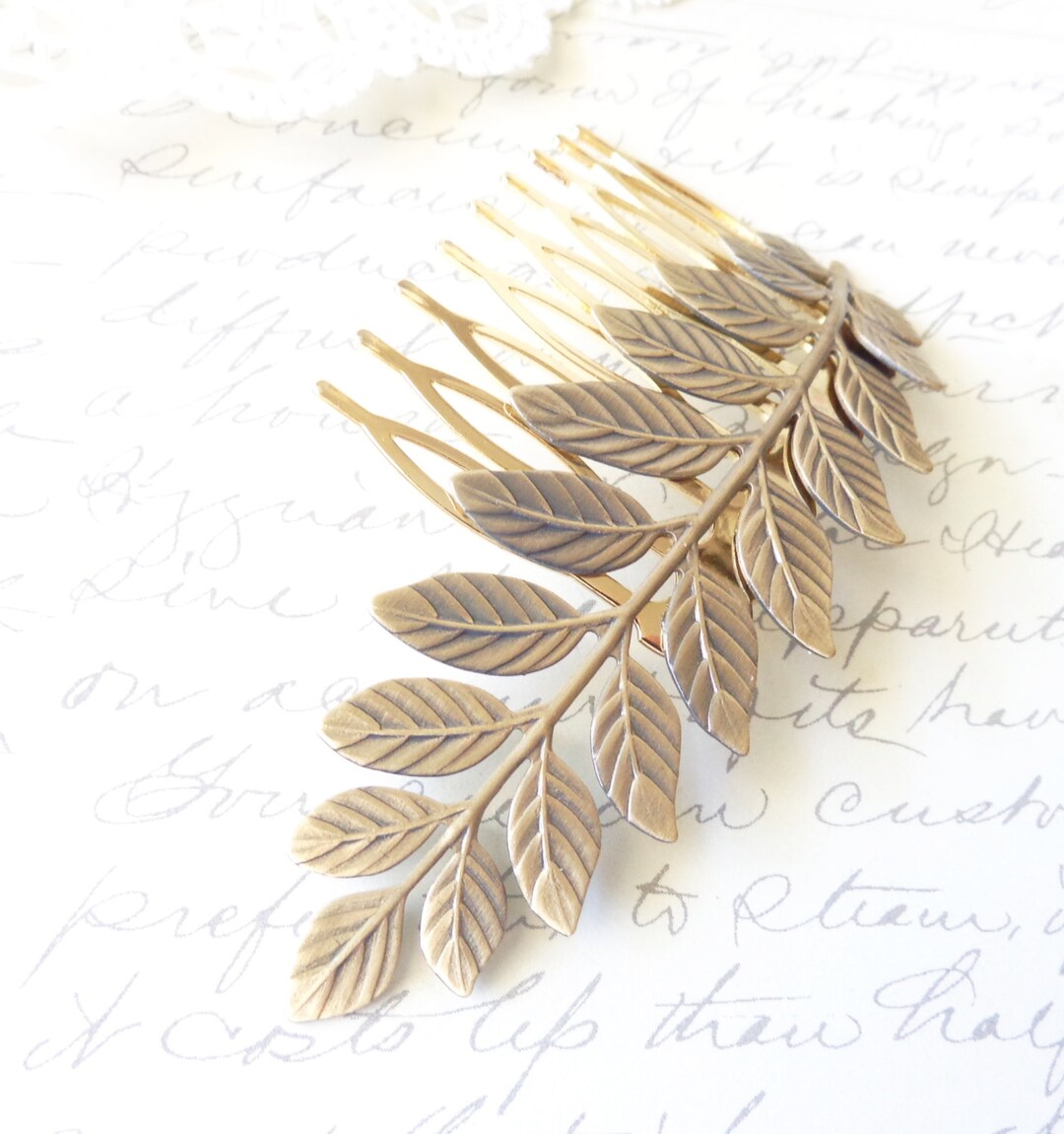 Ox Brass Leaf Branch Hair Comb - Golden Leaf Hair Comb - Woodland ...