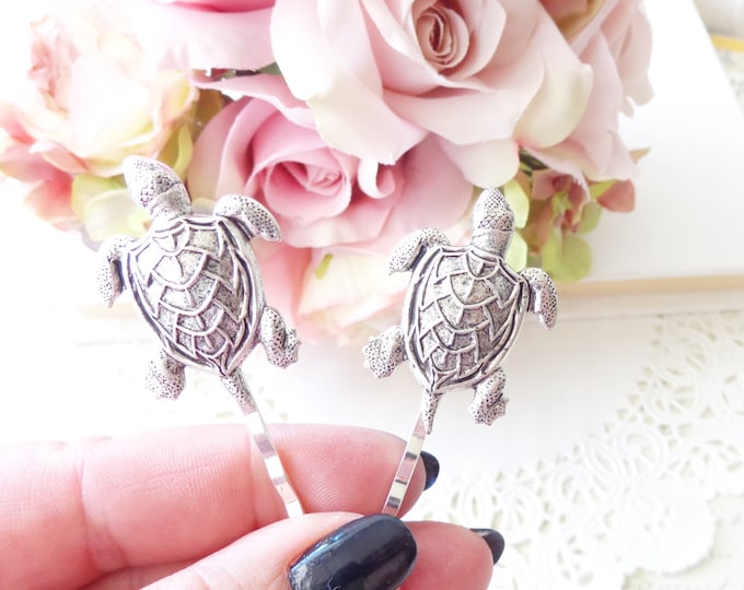 Ox Silver Turtle Hair Pins Turtle Bobby Pins Tortoise Hair | Etsy