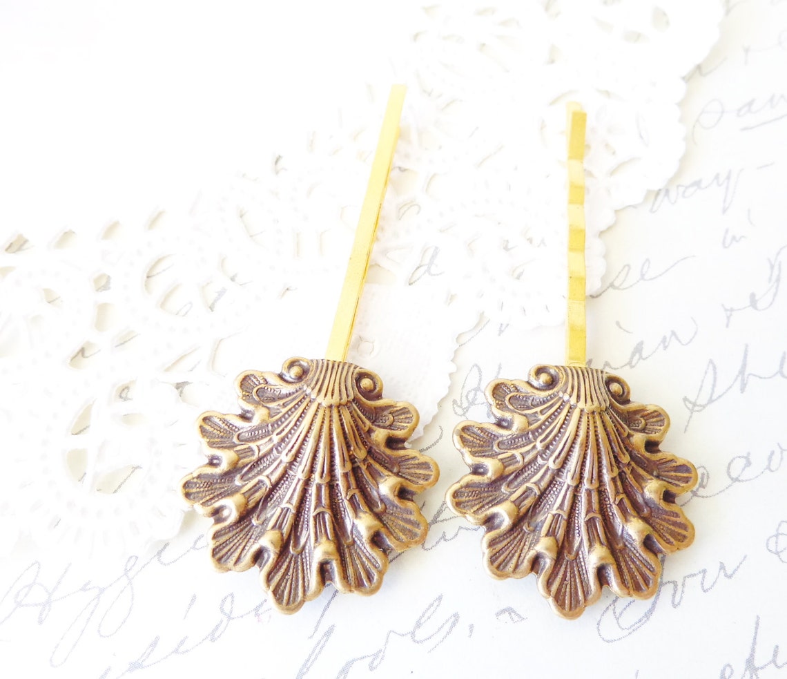 Ox Brass Shell Hair Pins Seashell Bobby Pin Set Shell Hair | Etsy