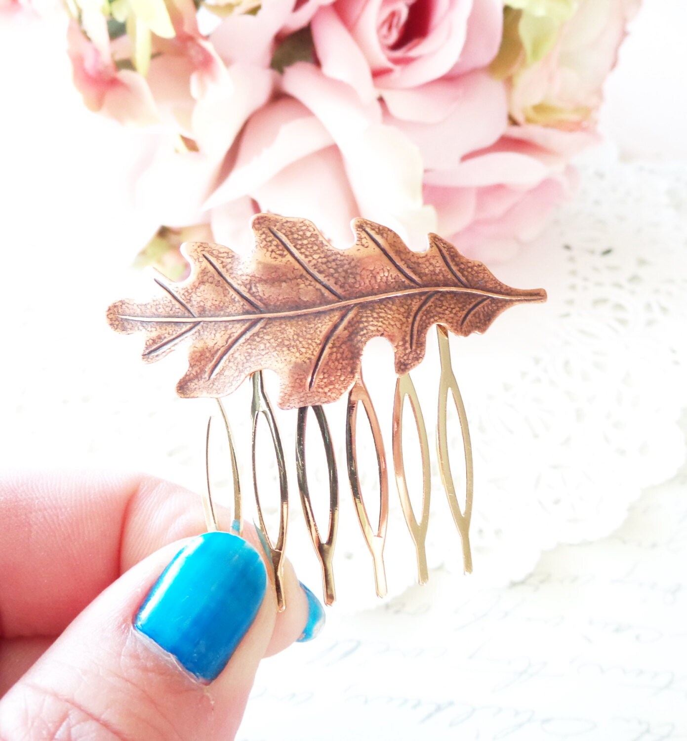 Golden Copper Oak Leaf Hair Comb Oak Leaf Hair Comb | Etsy