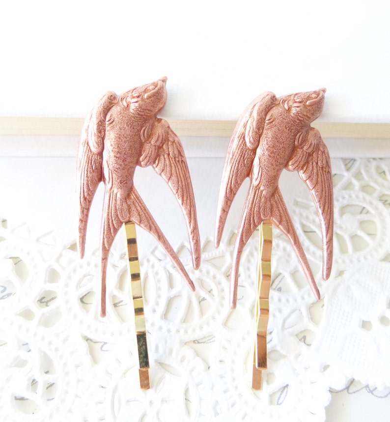 Rose Gold Sparrow Hair Pins Bird Swallow Take Flight - Etsy