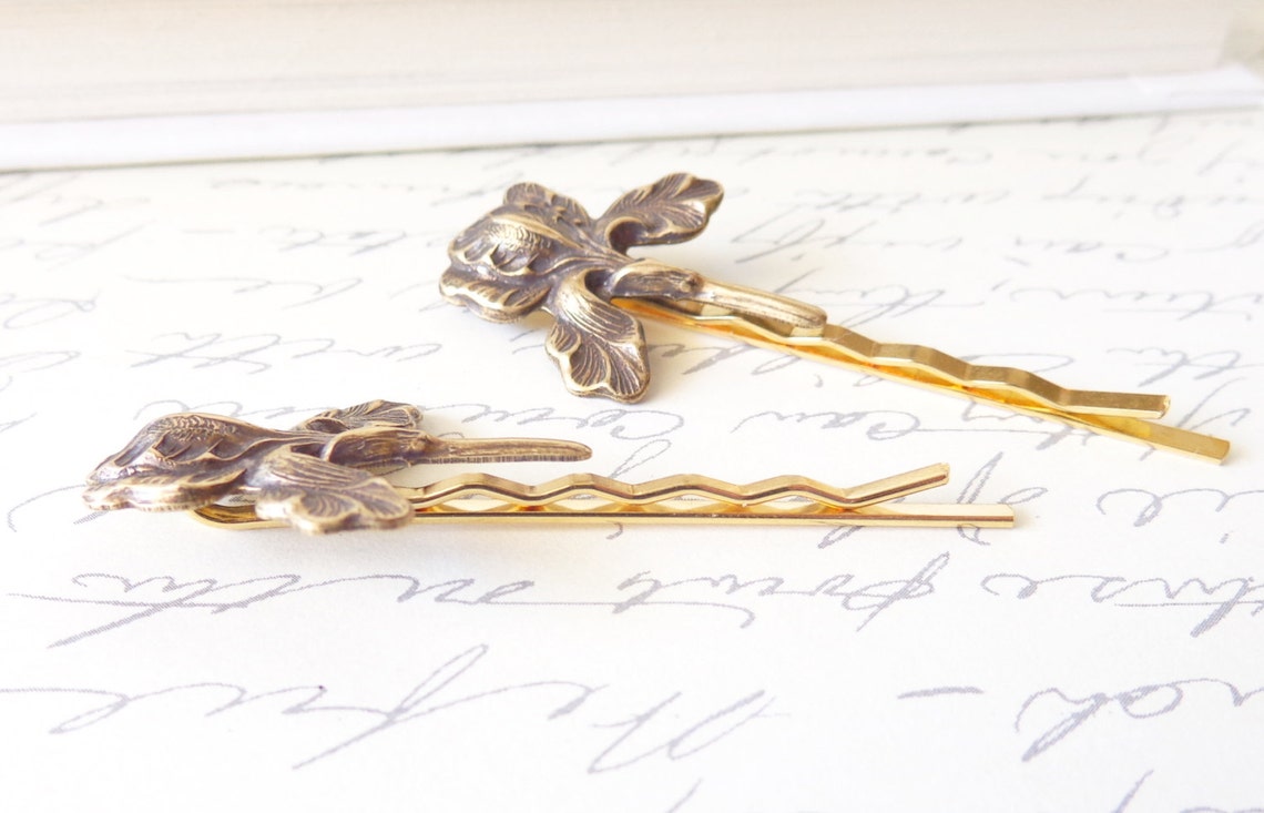 Golden Iris Flower Hair Pins Ox Brass Iris Flower Bobby Pins - Etsy Israel