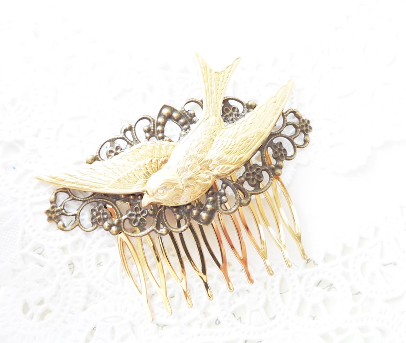 Gold Sparrow Hair Comb Flying Swallow Hair Comb Large Bird - Etsy