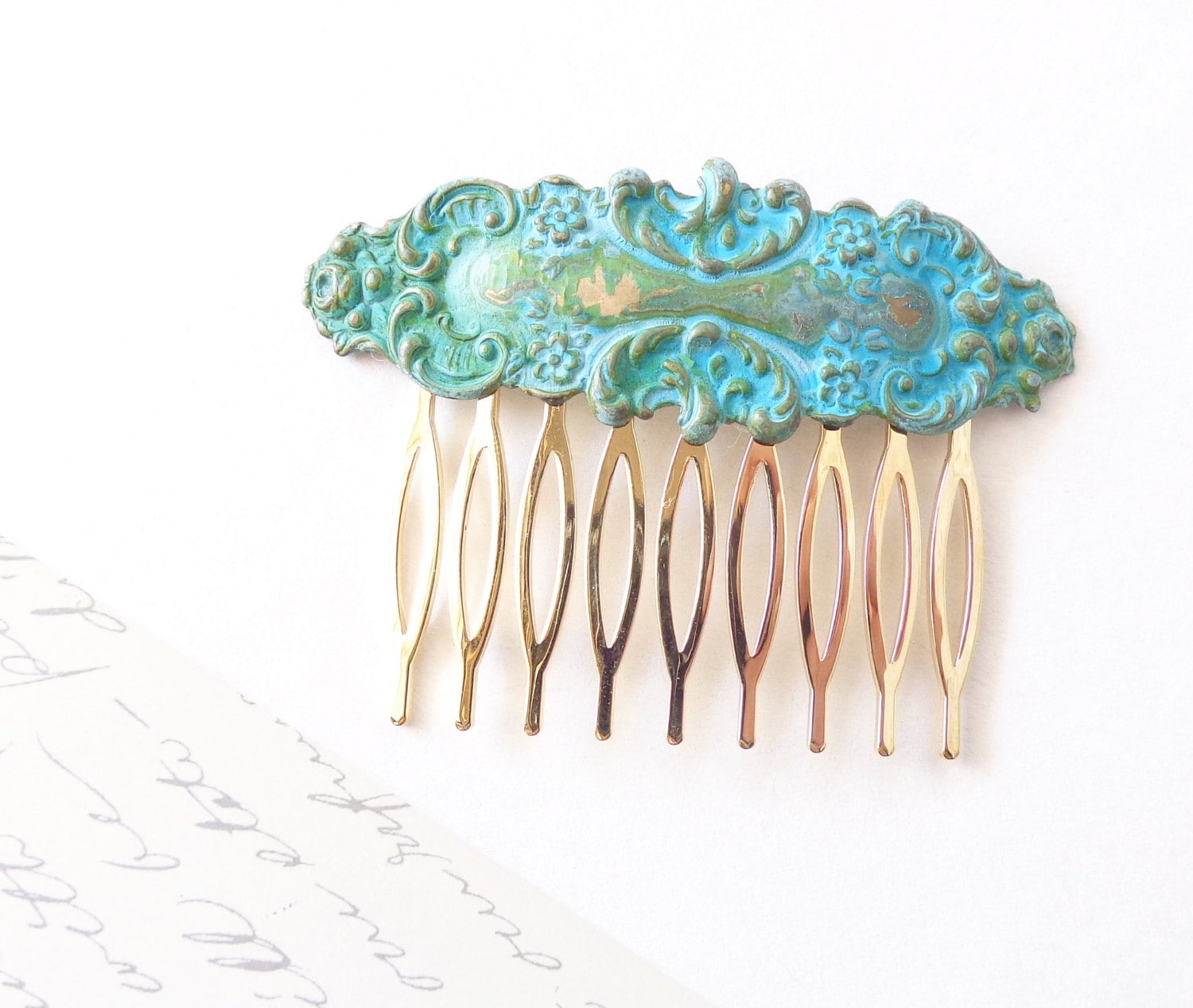 Verdigris Floral Hair Comb - Woodland Collection - Whimsical - Nature ...