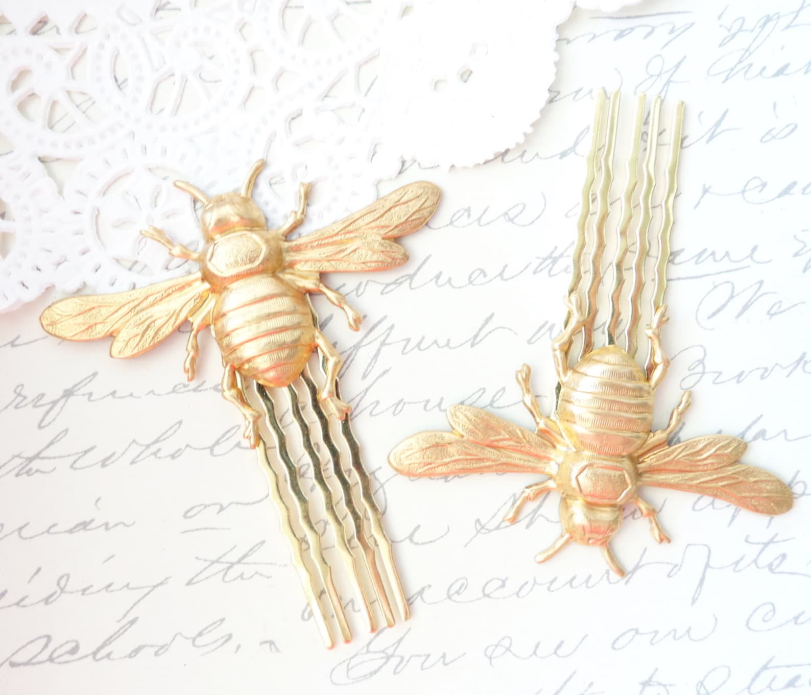 Golden Bumble Bee Hair Comb Set - Bumblebee - Woodland - Nature Wedding ...