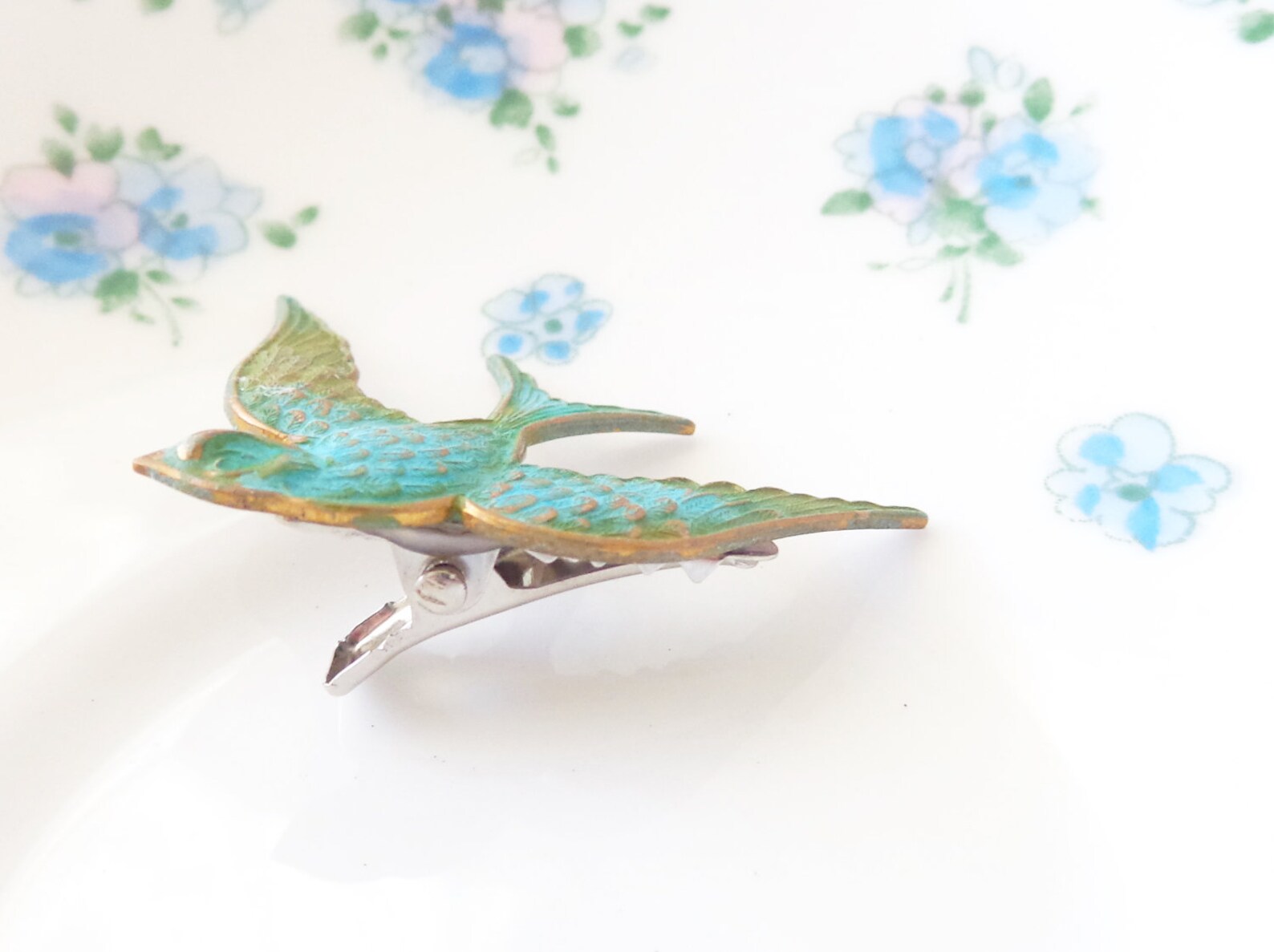 Verdigris Sparrow Hair Clip - Bird - Swallow Alligator Hair Clip ...