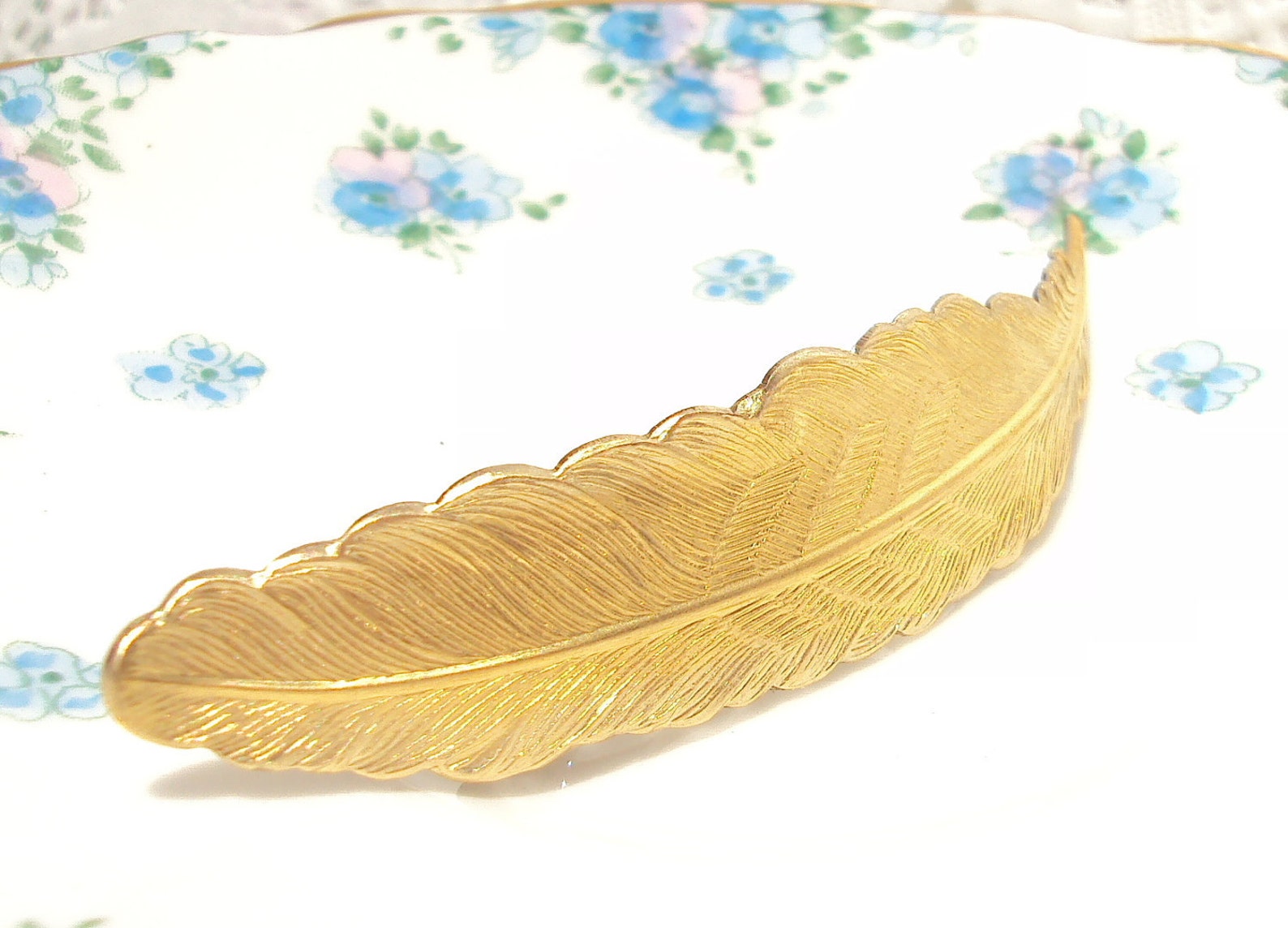 Gold Feather Barrette - Large Gold Feather Barrette - French Feather ...