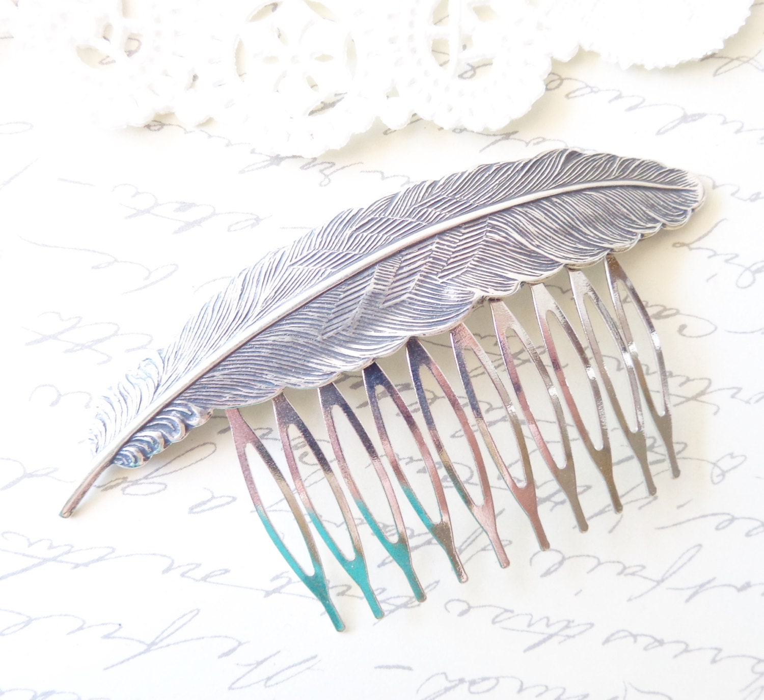 Sterling Silver Plated Feather Hair Comb Ox Silver Feather | Etsy