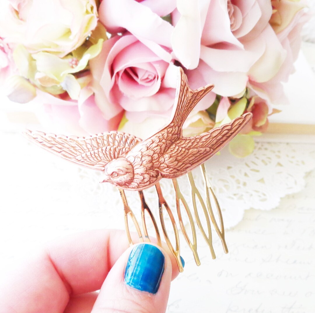 Rose Gold Flying Sparrow Hair Comb Swallow Hair Comb Flying Bird Hair ...