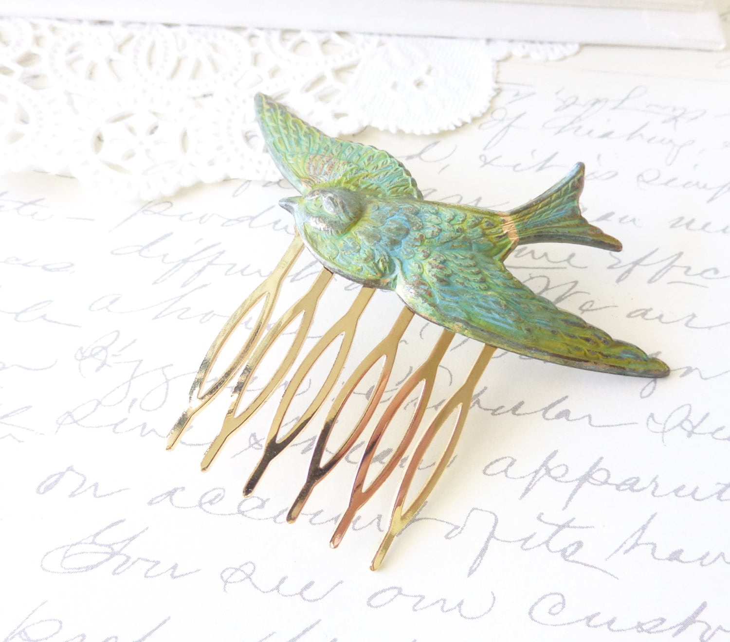 Verdigris Sparrow Hair Comb - Large Sparrow - Swallow Bird - Wedding ...