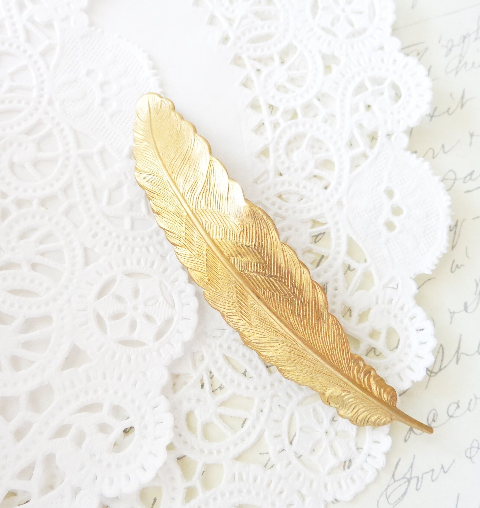 Gold Feather Barrette - Large Gold Feather Barrette - French Feather ...