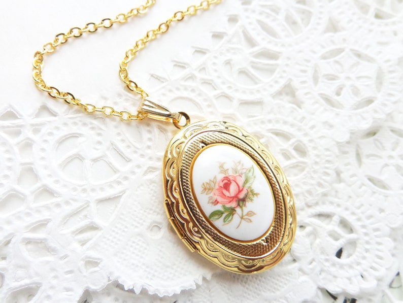 Vintage Rose Locket Necklace 16k Gold Plated Gold Locket - Etsy