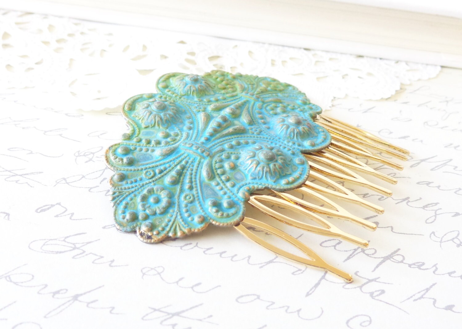Verdigris Floral Ornate Victorian Hair Comb - Woodland Collection ...