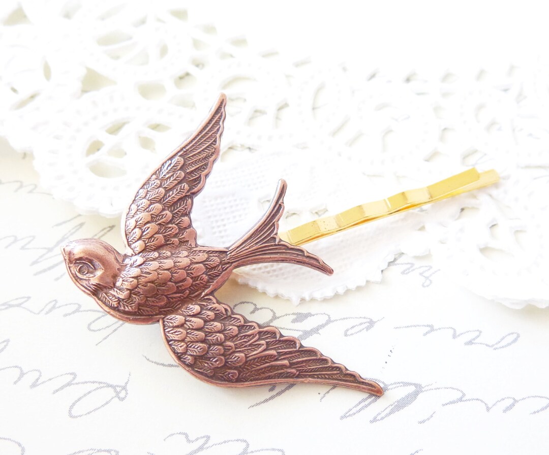 Copper Sparrow Hair Pin - Copper Swallow Bobby Pin - Woodland ...