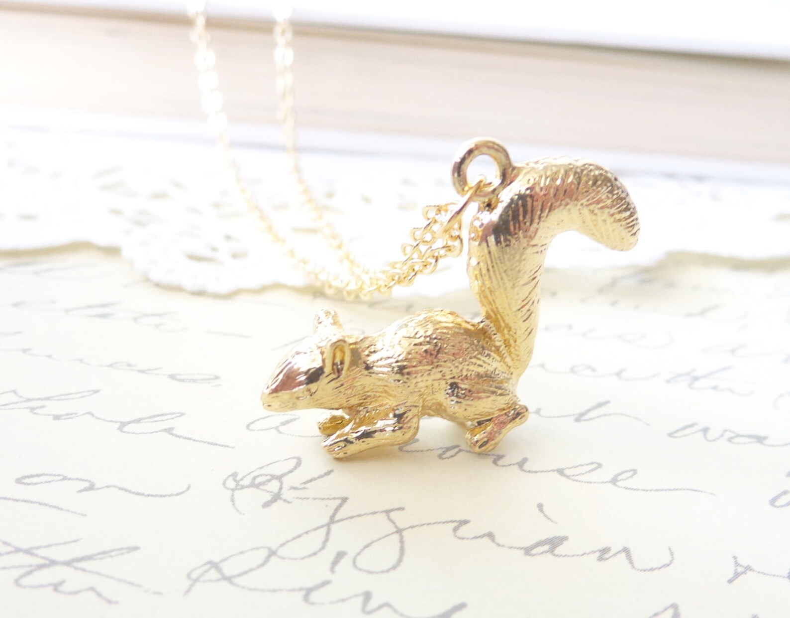 Gold Plated Squirrel Necklace Squirrel Charm Animal | Etsy