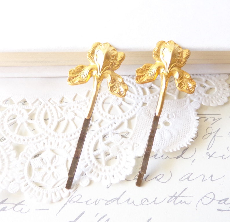 Golden Iris Flower Hair Pins Iris Bobby Pin Iris Hair | Etsy