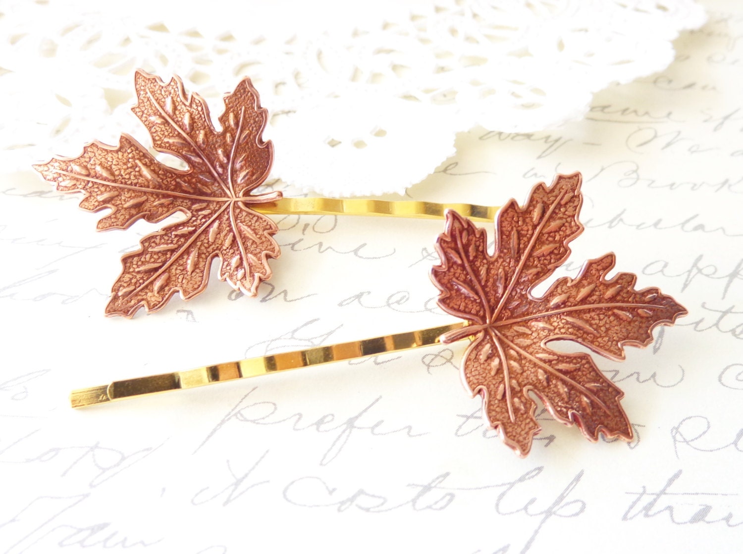 Rose Gold Leaf Hair Pins Maple Leaf Bobby Pin Woodland - Etsy