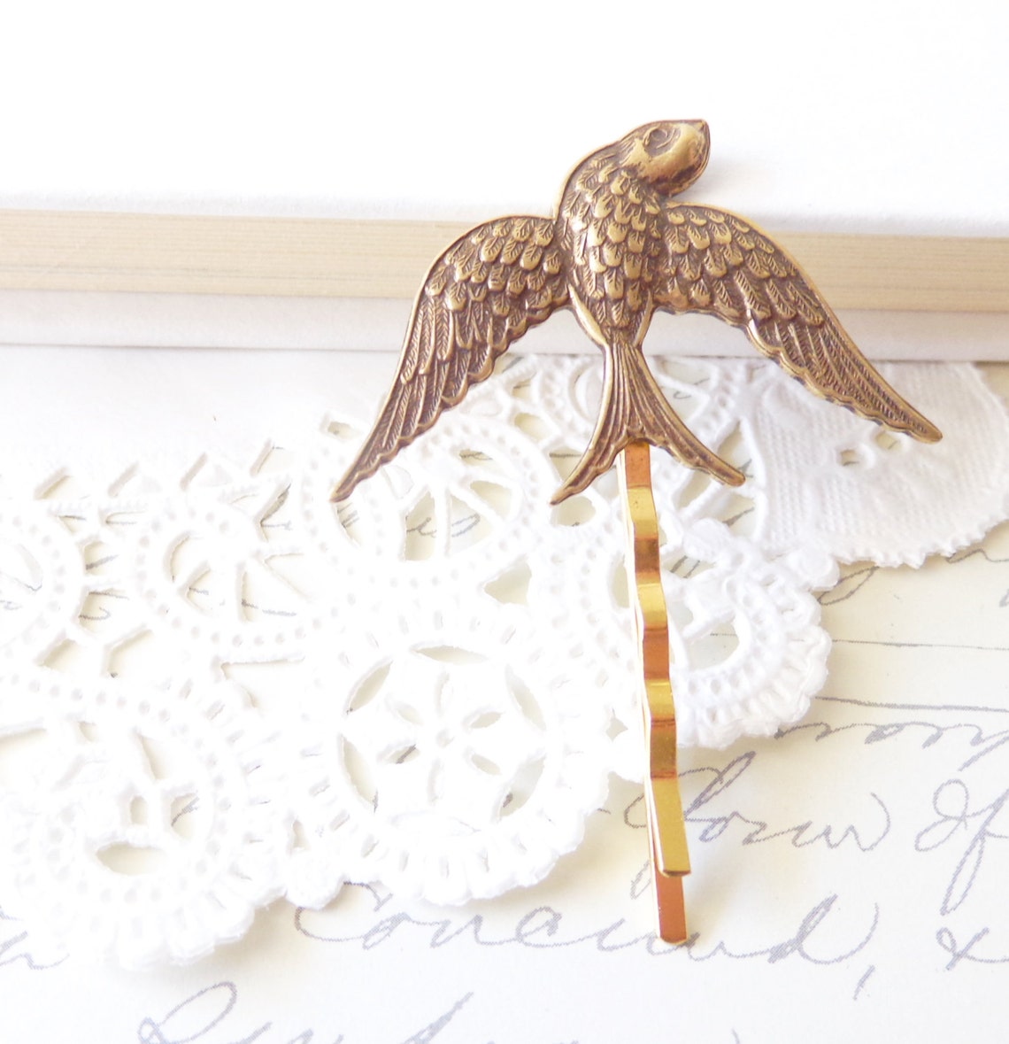 Golden Antique Brass Sparrow Hair Pin - Swallow Bobby Pin - Woodland ...