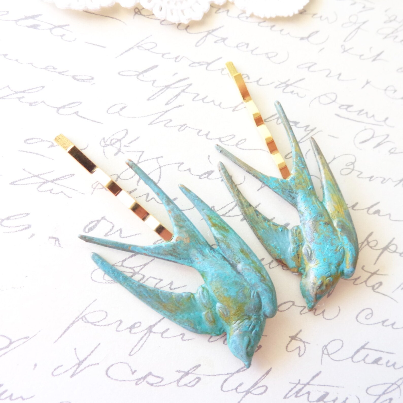 Verdigris Sparrow Hair Pins Bird Swallow Take Flight - Etsy