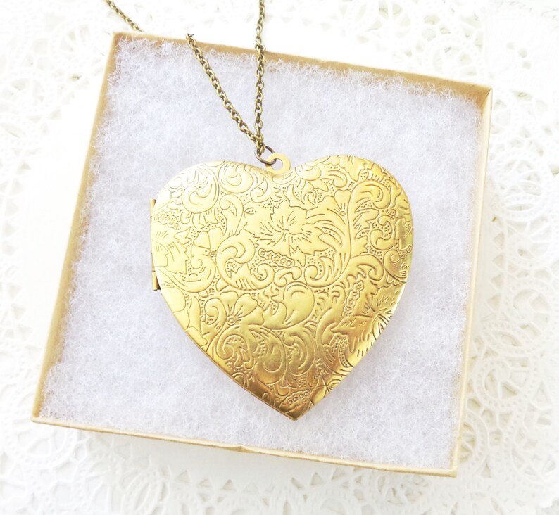 Gold Heart Locket Large Heart Locket Brass Heart Locket | Etsy