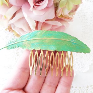 Patina Feather Hair Comb - Woodland Feather Hair Comb - Large Green ...