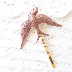 Copper Sparrow Hair Pin - Copper Swallow Bobby Pin - Woodland ...
