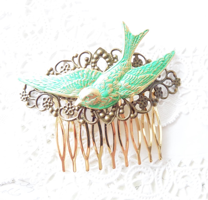 Green Sparrow Hair Comb Flying Swallow Hair Comb Large - Etsy