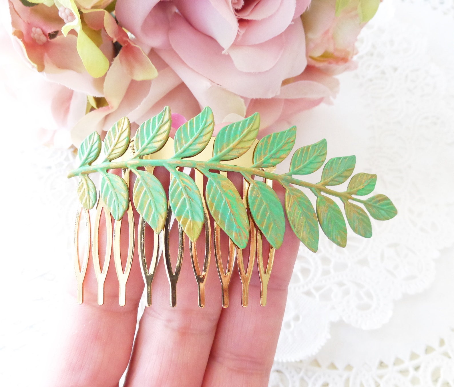 Patina Leaf Branch Hair Comb - Woodland Branch Hair Comb - Verdigris ...