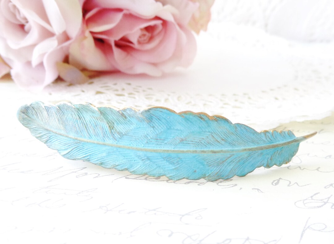 Verdigris Feather Hair Barrette - Large Feather Hair Clip - French ...