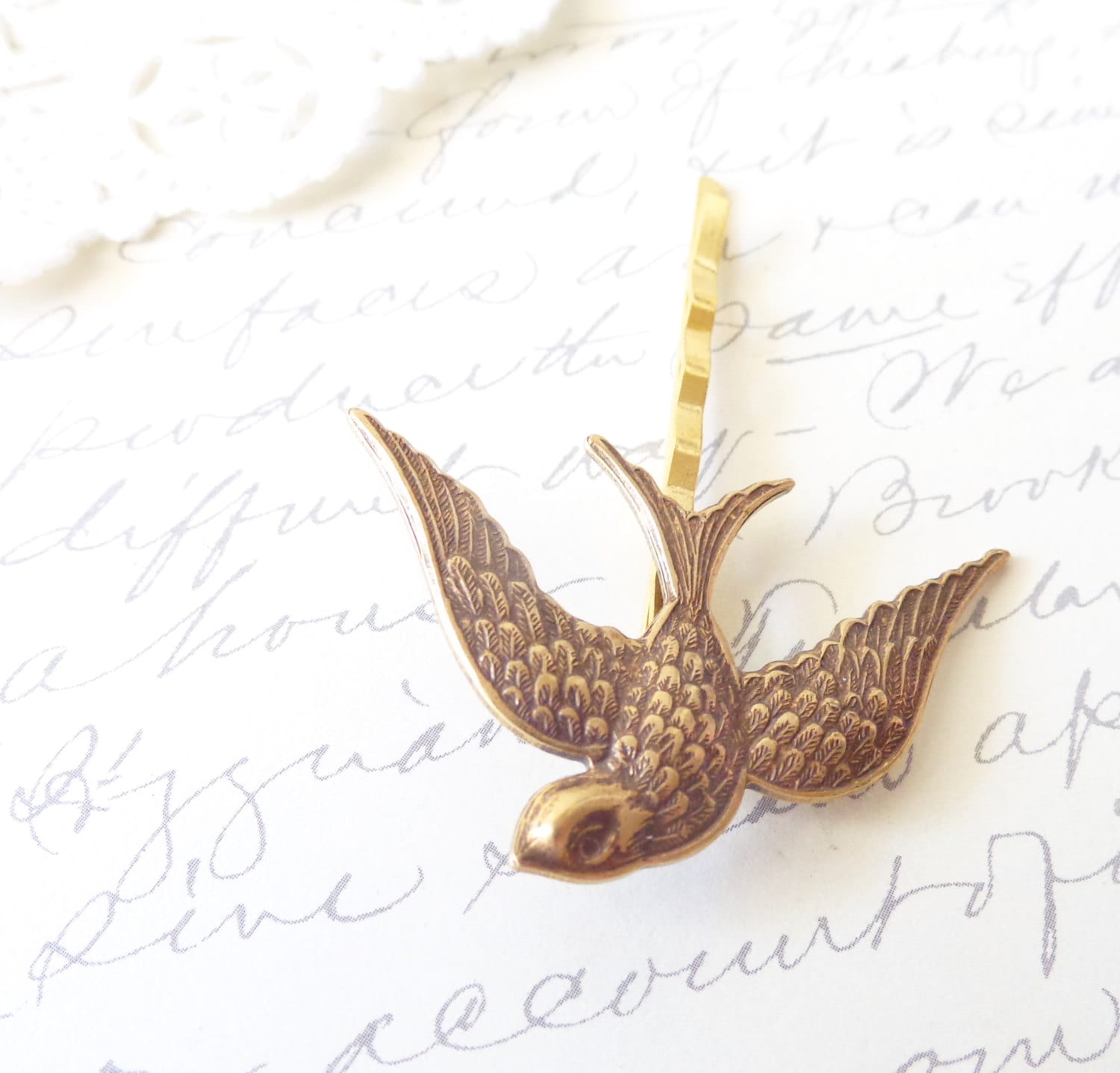 Golden Antique Brass Sparrow Hair Pin - Swallow Bobby Pin - Woodland ...