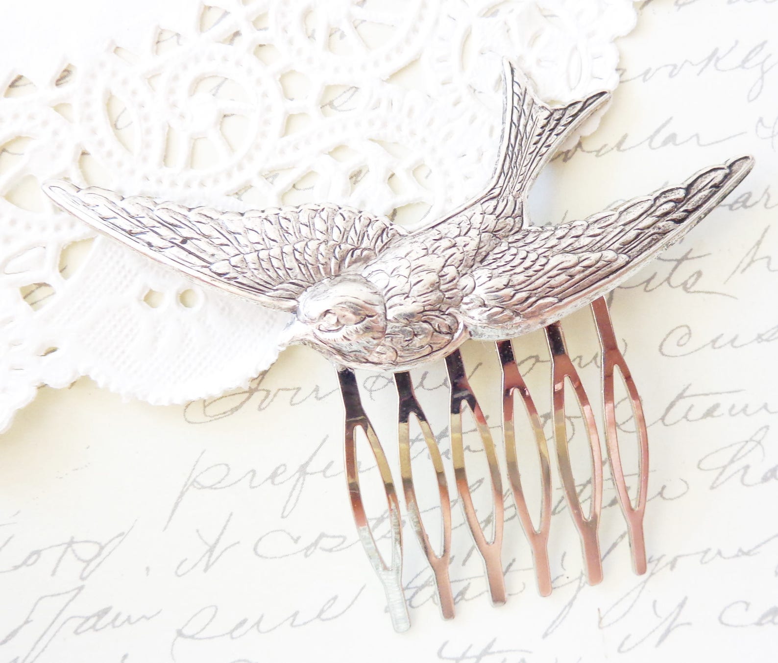 Silver Flying Sparrow Hair Comb Swallow Hair Comb Flying - Etsy