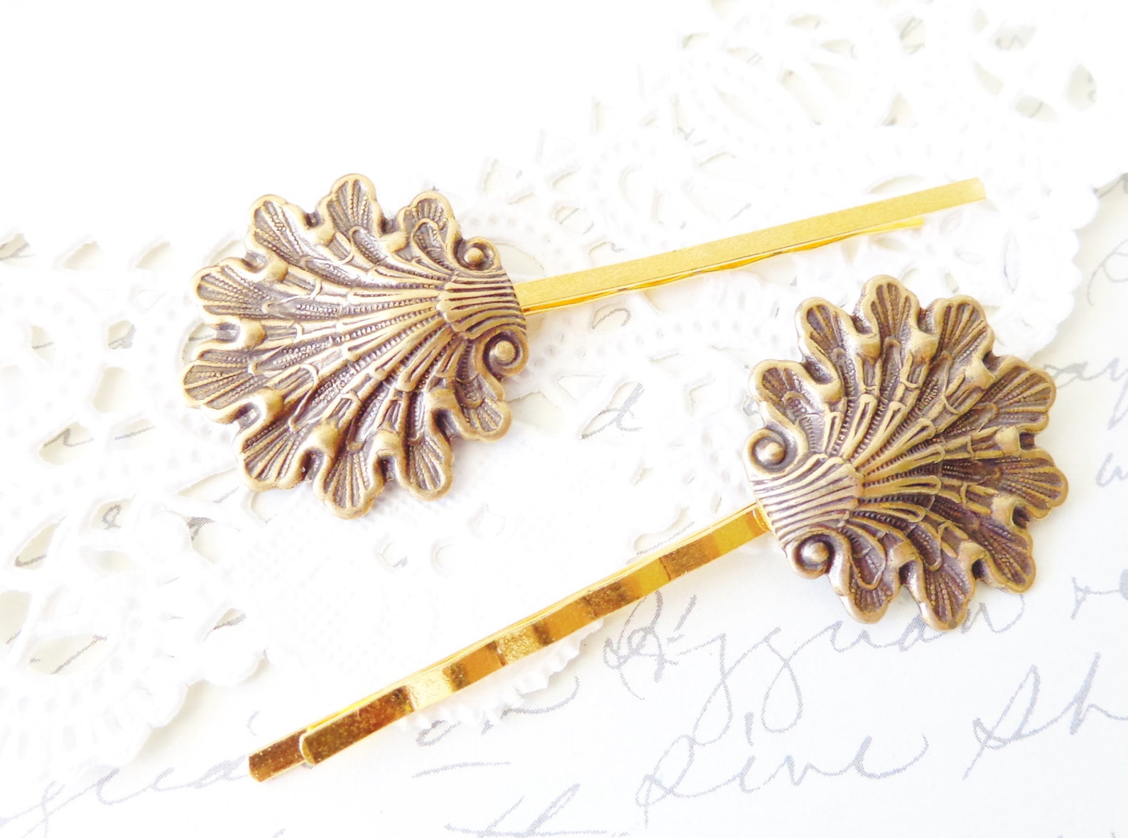 Ox Brass Shell Hair Pins Seashell Bobby Pin Set Shell Hair | Etsy