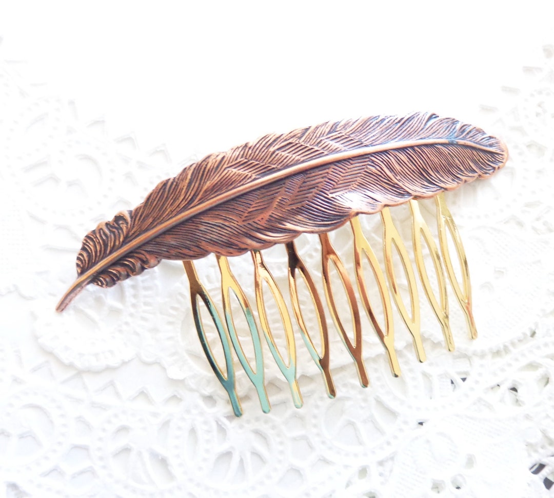 Copper Feather Hair Comb - Copper Feather Comb - Woodland Hair ...