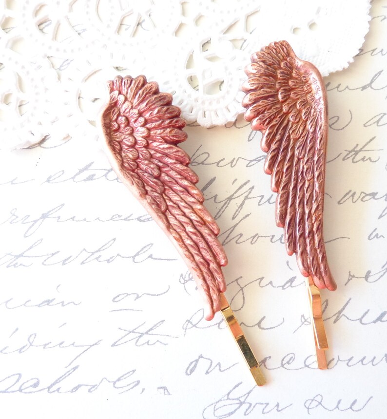 Rose Gold Feather Hair Pins Angel Wing Bobby Pins Rose | Etsy