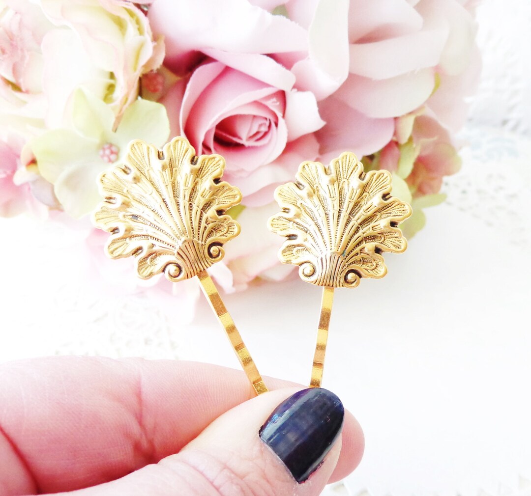 Ox Gold Shell Hair Pins - Gold Seashell Bobby Pin Set - Shell Hair ...