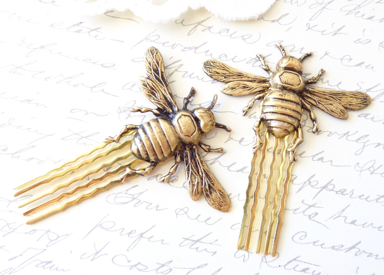 Golden Ox Brass Bumble Bee Hair Comb Set - Bumblebee - Woodland ...