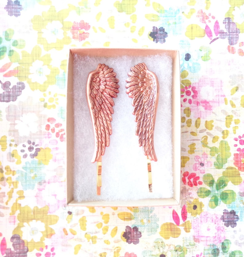 Rose Gold Feather Hair Pins Angel Wing Bobby Pins Rose | Etsy