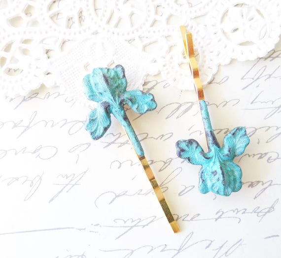 Verdigris Iris Flower Hair Pins Iris Bobby Pin Woodland | Etsy
