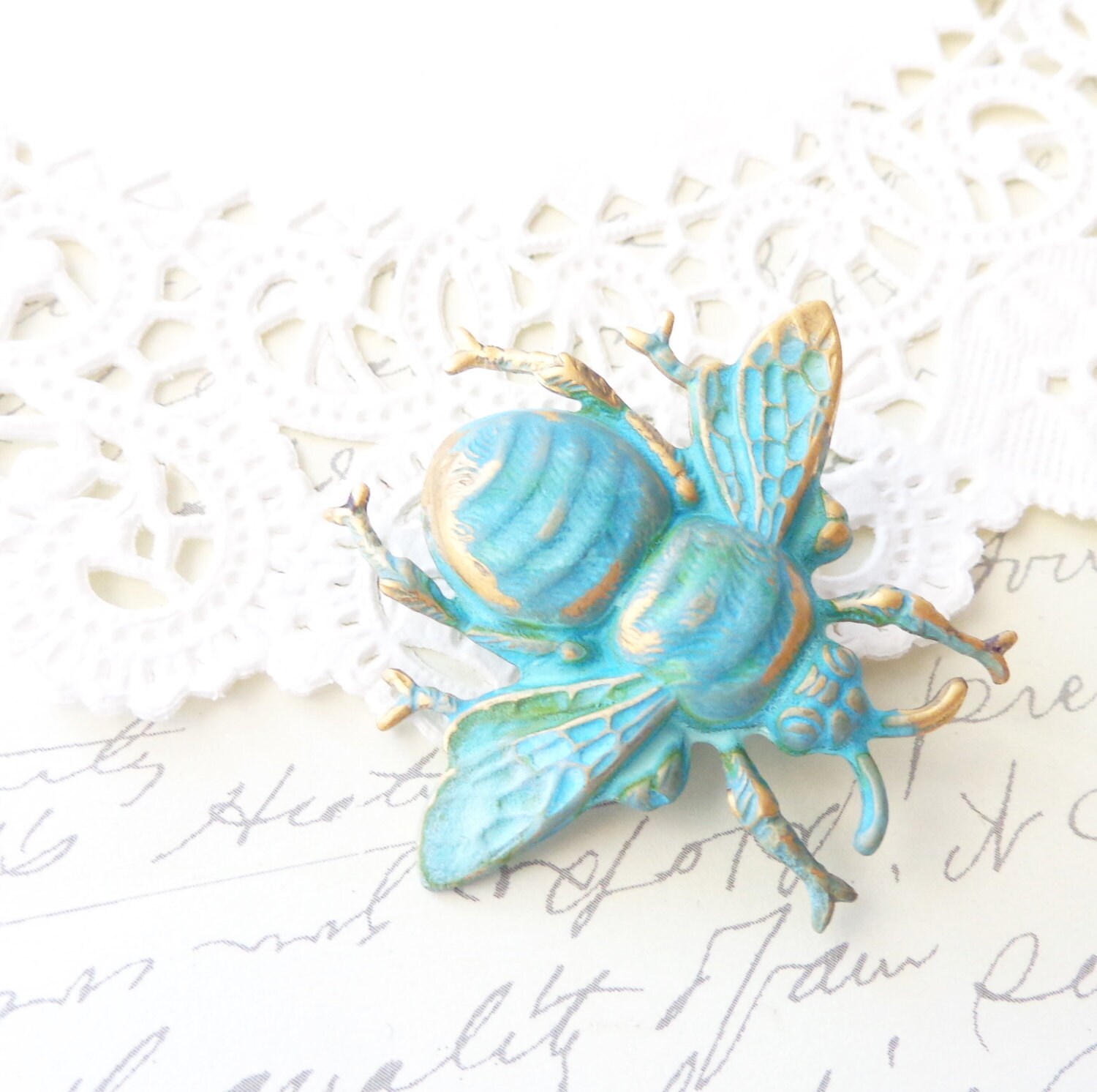 Verdigris Bumble Bee Hair Clip - Green Mint Patina Bumblebee - Woodland ...