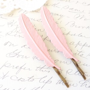 Pink Enamel Feather Hair Bobby Pins - Enamel Hair Pins - Woodland ...