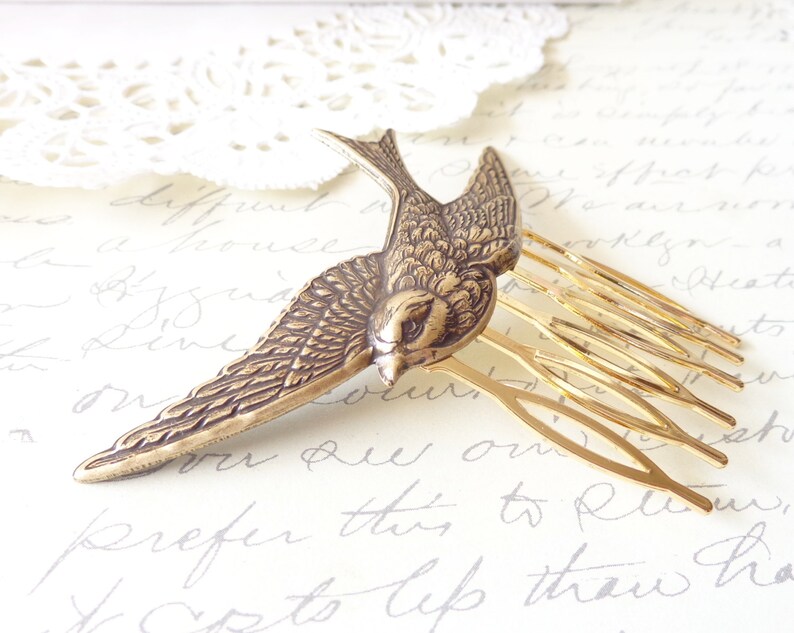 Ox Brass Flying Sparrow Hair Comb - Swallow Hair Comb - Flying Bird ...
