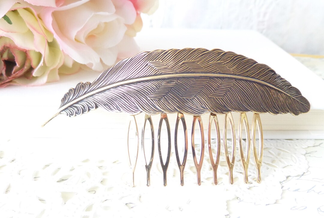 Ox Brass Feather Hair Comb - Antique Brass - Woodland Collection ...