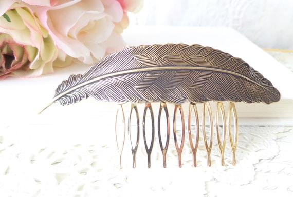 Ox Brass Feather Hair Comb Antique Brass Woodland | Etsy