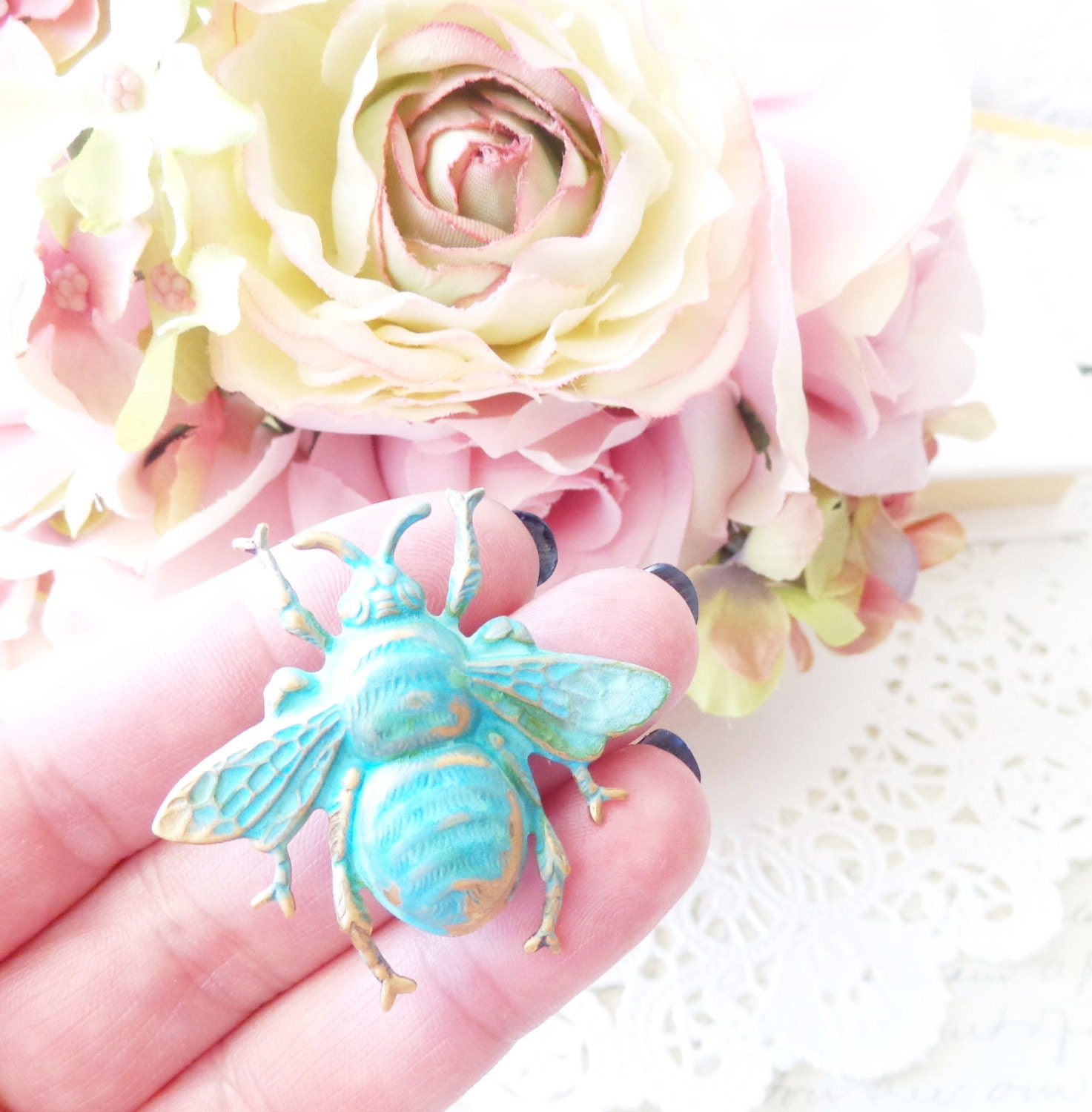 Verdigris Bumble Bee Hair Clip - Green Mint Patina Bumblebee - Woodland ...