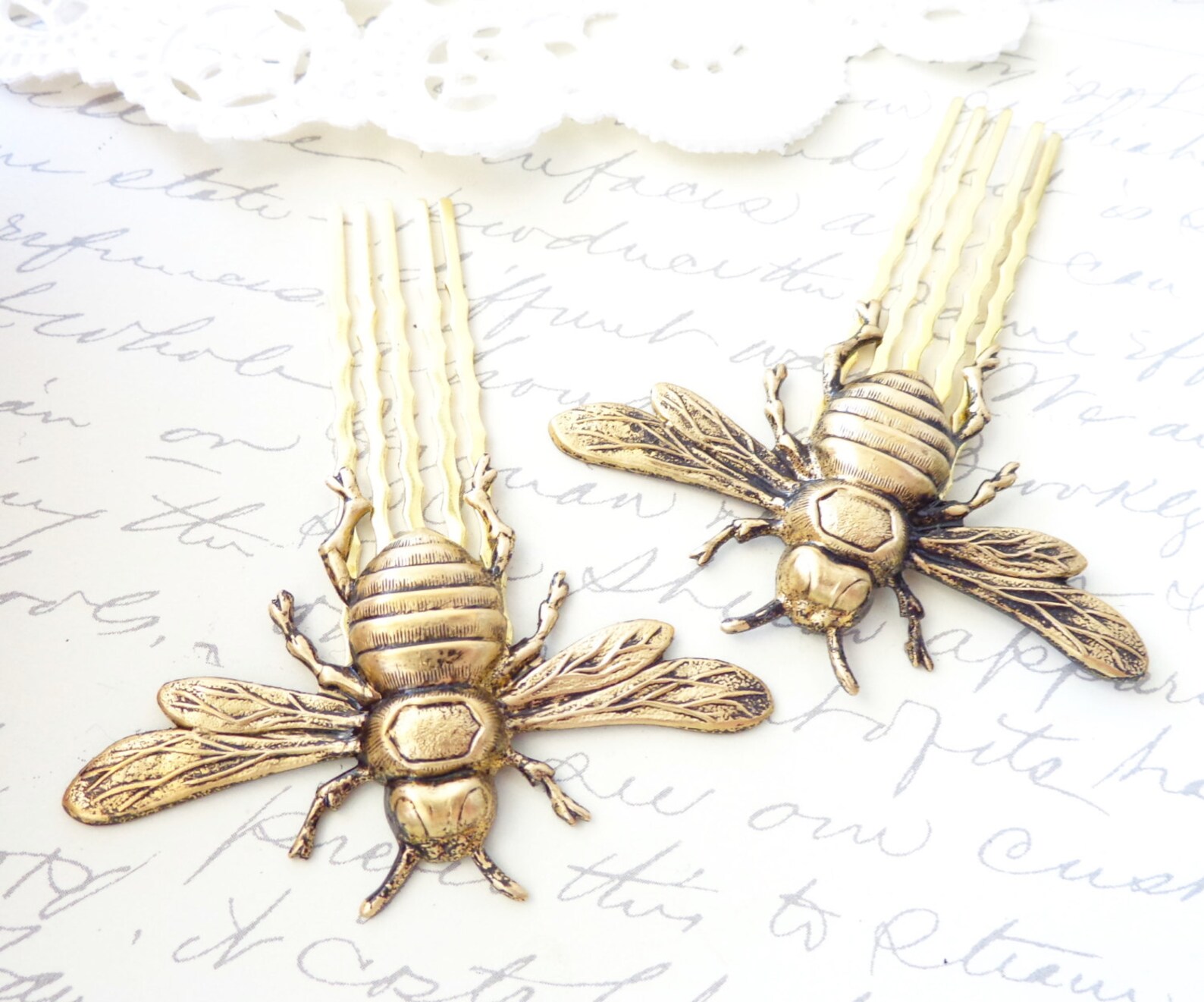 Golden Ox Brass Bumble Bee Hair Comb Set - Bumblebee - Woodland ...
