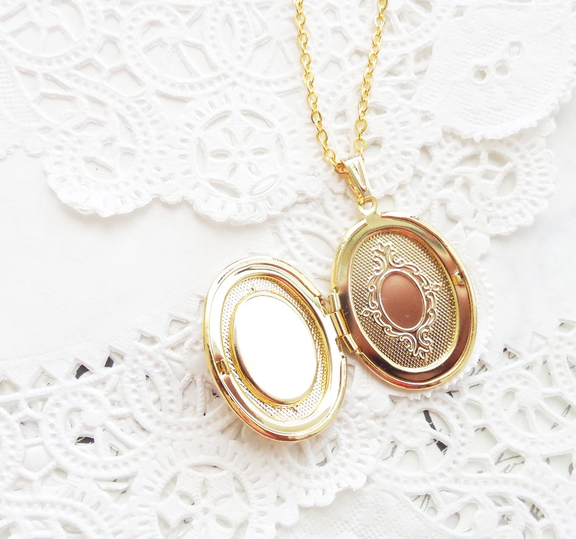 Vintage Rose Locket Necklace 16k Gold Plated - Gold Locket - Oval ...